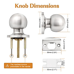 Probrico Round Passage Door Knobs Interior Hall/Closet Door Handles Brushed Nickel Ball Knobs, 3 Pack