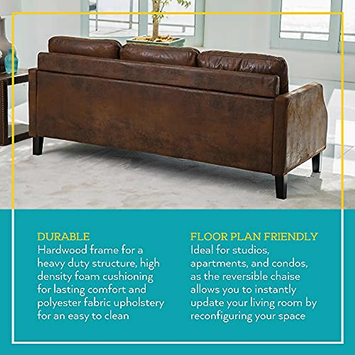 Abbyson Living Henry Reversible Sofa - Traditional Design, Fabric, Brown