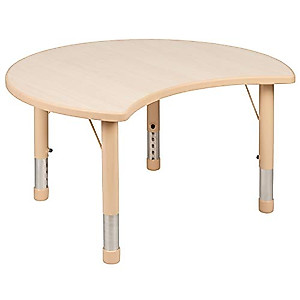 Flash Furniture 25.125"W x 35.5"L Crescent Natural Plastic Height Adjustable Activity Table Set with 2 Chairs
