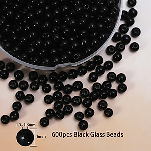 ZHFMLY 600pcs 6MM Black Glass Beads Handcrafted Round Lampwork Smooth Loose Bracelet Beads for DIY Jewelry Making #30724
