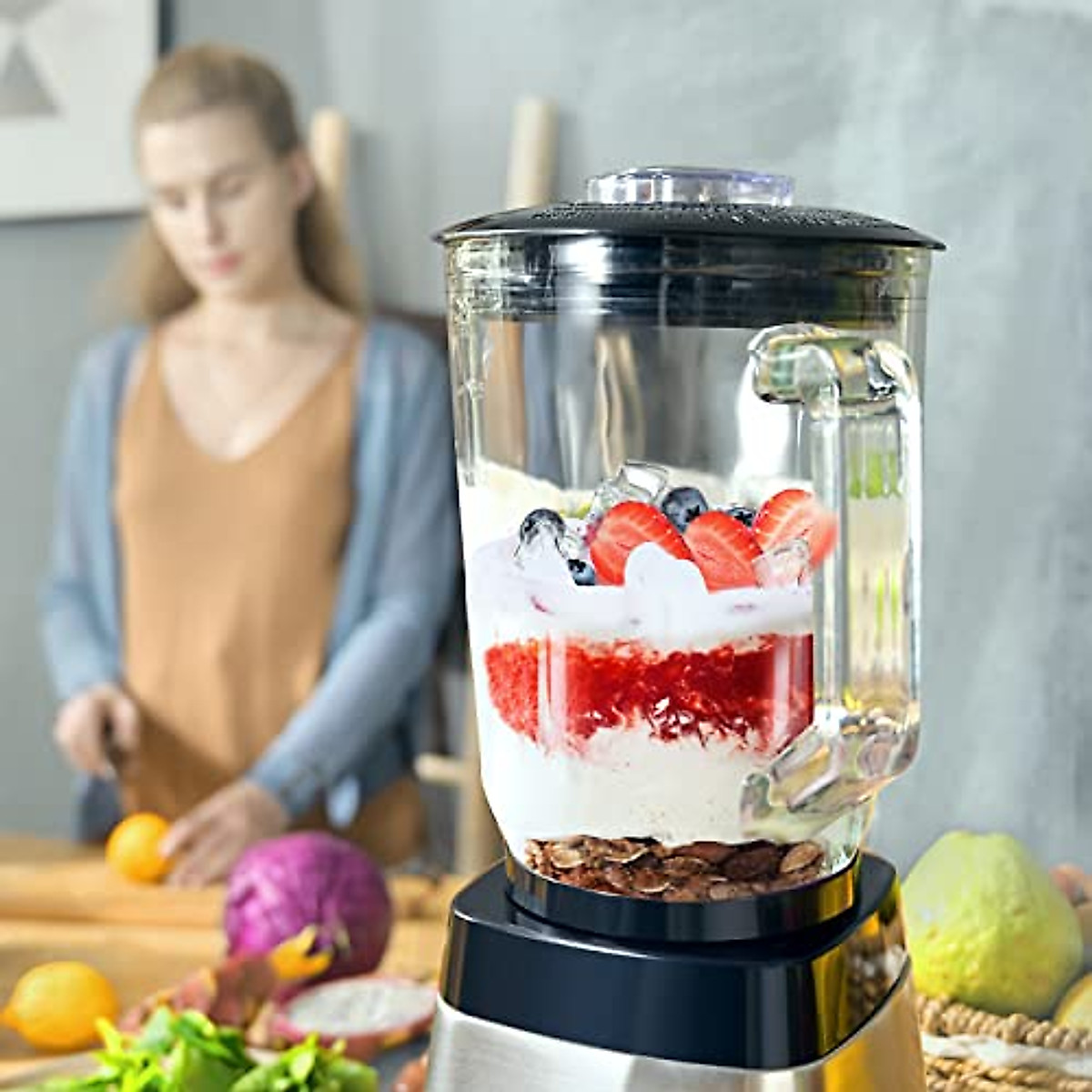 Anthter CY-305R Professional Blender, 950W High Power Blenders For Kitchen, Stainless Countertop Smoothie Blender, 50 Oz Glass Jar & 24-Ounce Smoothie Cup, Ideal for Smoothies, Shakes & Frozen Drinks