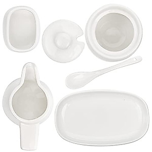 ZENFUN Set of 4 Porcelain Creamer and Sugar Set with Saucer, Sugar Bowl with Lid and Spoon, Cream Pitcher, Sweetener Holder, Coffee Serving Set for Kitchen Home Cafe Party, Restaurant, White