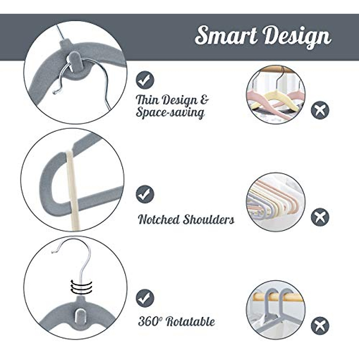 Kids Hangers Velvet, 12” Non Slip Baby Velvet Hangers with Cascading, Stackable Rotatable Felt Hangers Toddler Hangers 30 Pack for Closet Nursery Infant (Grey)