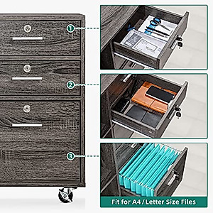YITAHOME Wood File Cabinet, 3 Drawer Mobile Lateral Filing Cabinet, Storage Cabinet Printer Stand with 2 Open Shelves for Home Office Organization,Dark Grey