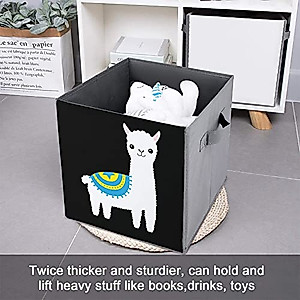 Cute Animal Alpaca Llama Collapsible Storage Bins Basics Folding Fabric Storage Cubes Organizer Boxes with Handles