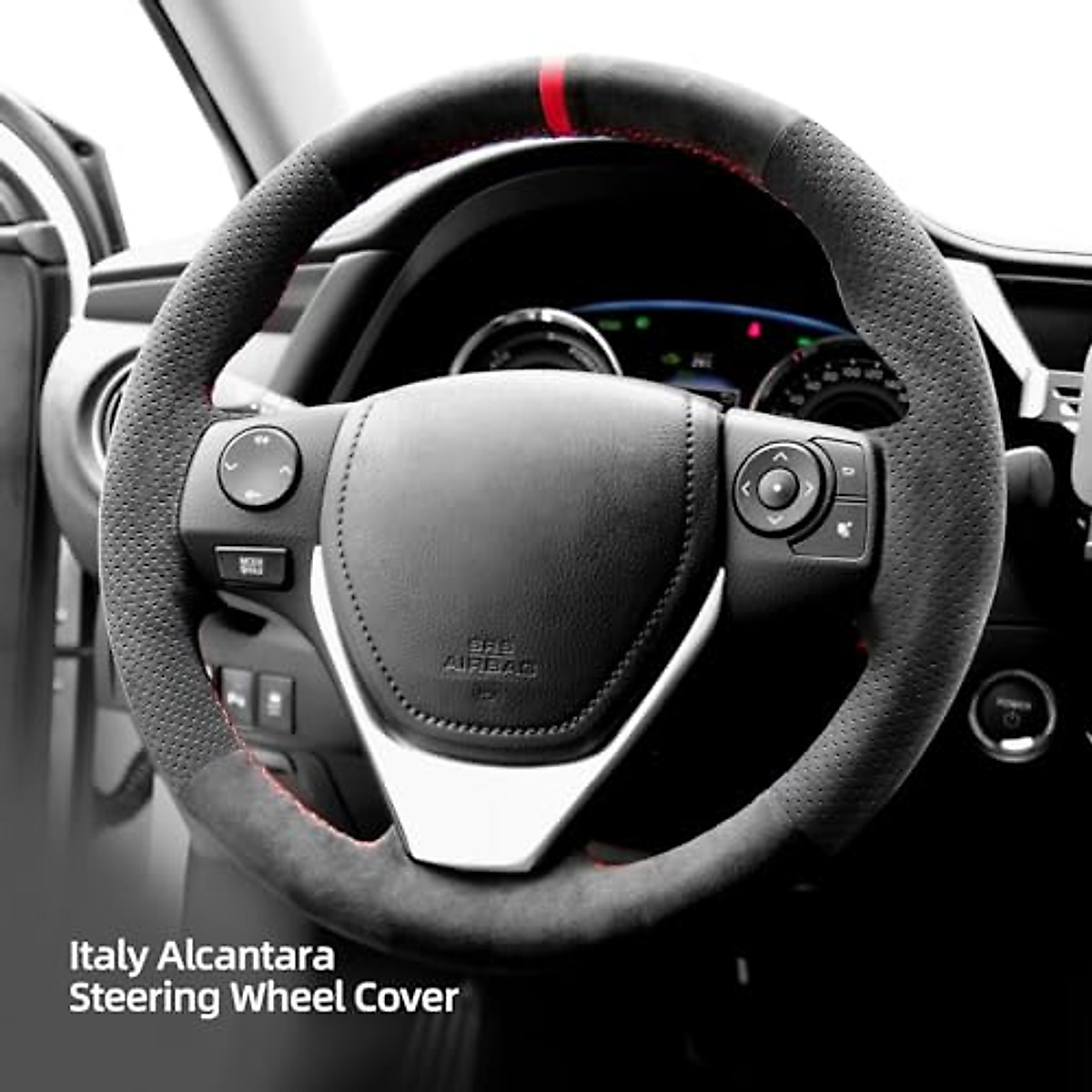 Alfanxi Hand Stitch Sewing Italy Alcantara Car Steering Wheel Cover Wrap for Toyota RAV4/COROLLA/AURIS/ISIS (Red Thread)