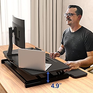 Joy Seeker Standing Desk Converter 30 Inches Stand up Desk Riser, Height Adjustable Dual Tier Sit Stand Tabletop Monitor Riser Workstation for Home Office with Deep Keyboard Tray for Laptop