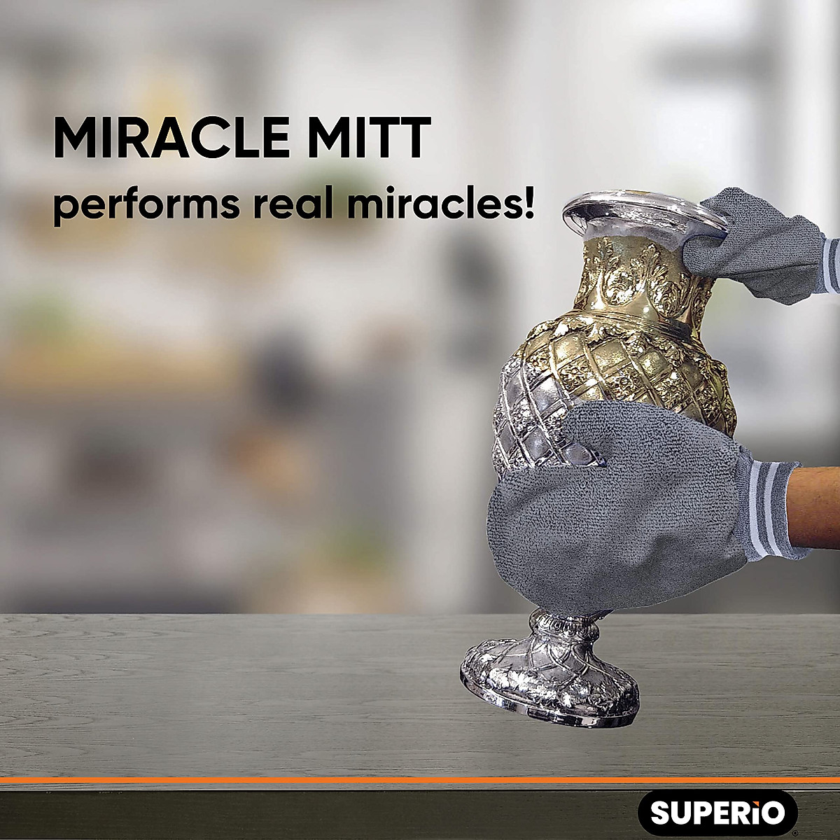 Superio Microfiber Dusting Gloves for Plants, Silver Polishing Gloves Reusable Scratch Free Miracle Mitt, Washable Cleaning Car Wash Mitt