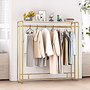 FONECHIN Heavy Duty Gold Clothing Rack for Boutique Use, Metal Garment Rack with Top Shelf, Dual-bar Clothes Rack for Retail Display