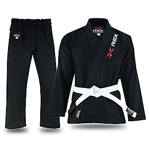 REX Sports Brazilian Jiu Jitsu, for Men and Women BJJ Gi Grappling Kimonos Lightweight White Belt (Black, A1)