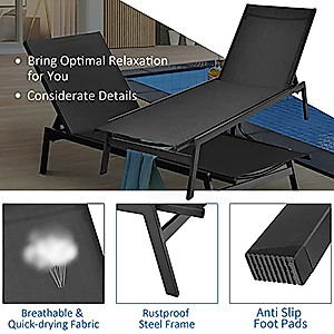 Tangkula Outdoor Chaise Lounge Chair, 6-Position Adjustable Reclining Chair with Breathable Fabric and Heavy Duty Steel Frame, Patio Lounge Chair for Garden, Backyard and Poolside (1, Black)