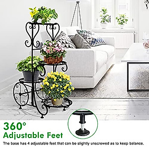 steauty Metal Plant Stand Indoor Outdoor - 4 Tier Multiple Plant Shelf Wrought Iron Planter Rack Garden, Flower Pot Holder Display Vertical Shelves Shelf, for Garden Patio Lawn Balcony Window