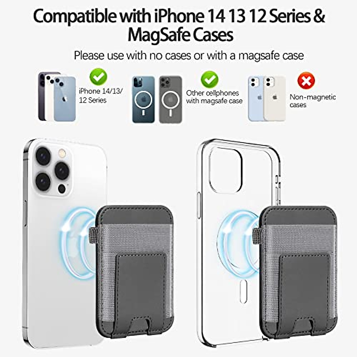 Magnetic Card Wallet Holder for MagSafe, Magsafe Wallet for Apple iPhone 14 Pro Max/14 Pro/14/14 Plus/13/12, MagSafe Leather Wallet, Magnetic Card Holder for iPhone 14/13/12 Series, Fit 7 Cards, Gray