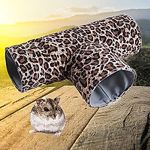 Hamster Tunnels, Guinea Pig Leopard Printing Toys Play Tunnel, Skin-Friendly Fleece 2/3/4 Holes Pet Tunnel Nest for Small Animal (D)