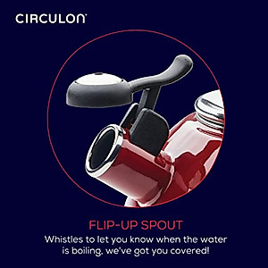 Circulon Enamel on Steel Whistling Teakettle/Teapot With Flip-Up Spout, 2 Quart - Red