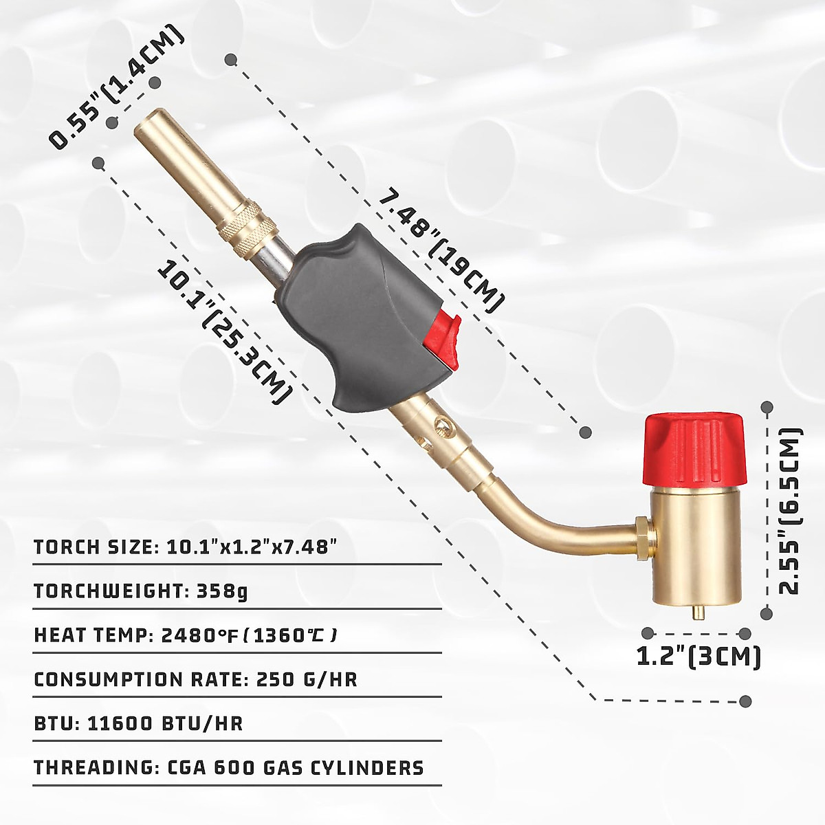 DOMINOX Propane Torch Head, 360 Degrees Portable Trigger Start Turbo Torch Tips Propane, Map, Mapp Gas Torch for Brazing, Soldering, Welding, Ignition, Cooking