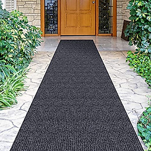 Scrape Rib Solid Design Non-Slip Rubberback 3x10 Indoor/Outdoor Waterproof Runner Rug for Hallway, Kitchen, Living Room, Garage, Patio, 2'7" x 9'10", Black