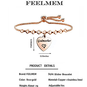 FEELMEM Godmother Bangle Bracelet,Goddaughter Bangle Bracelet,Baptism Gift for Godmothers/Goddaughters (Godmother Slider RG)