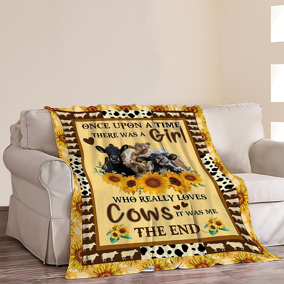 Cow Blanket Sunflower Blanket for Girls Boys Farmhouse Cows Flannel Fleece Cow Animal Stuff Blanket Super Soft Cozy Plush Fuzzy Blankets for Couch Sofa Bed Gifts for for Women Men Kids Adults 50"x40"