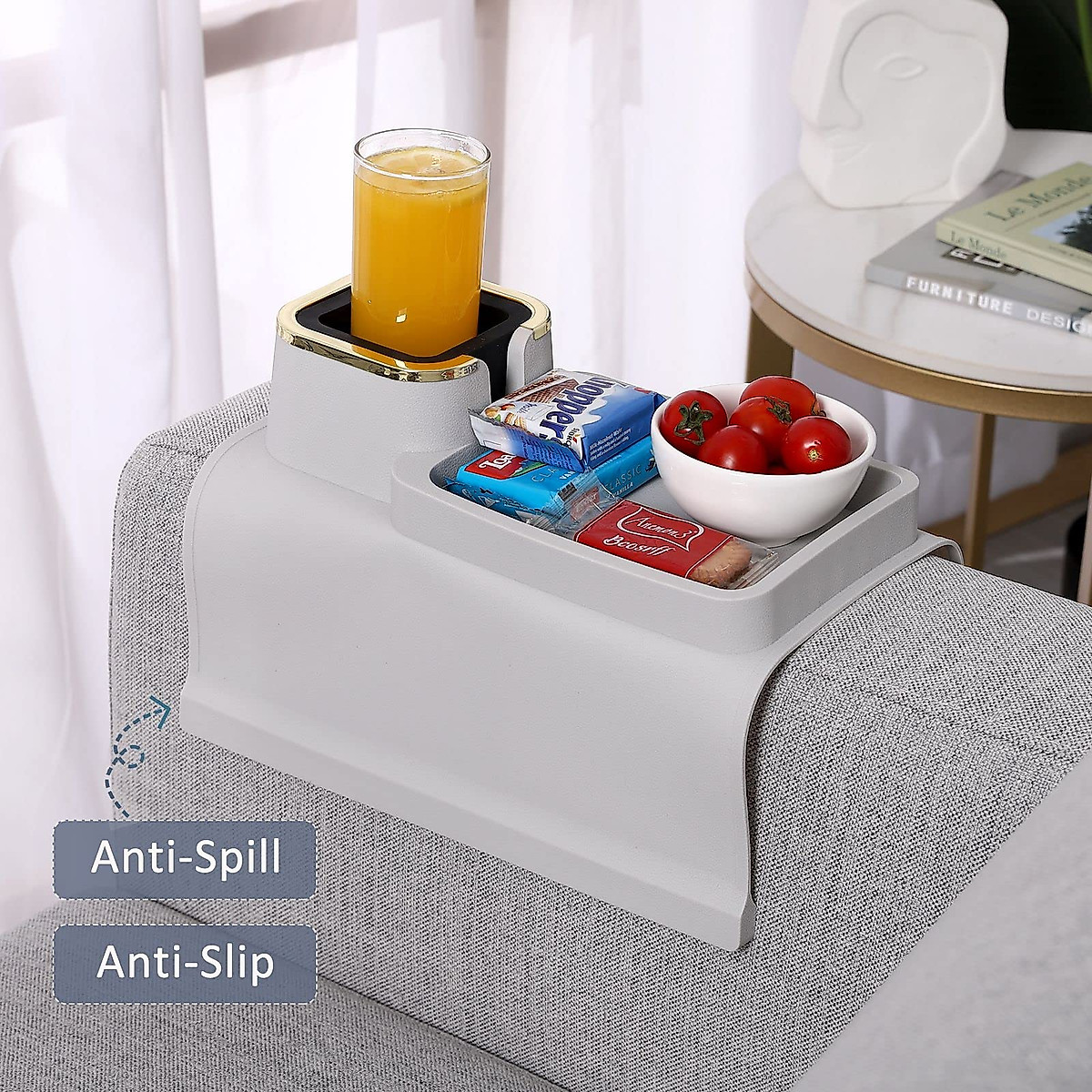 HMASYO Couch Cup Holder Tray - Silicone Sofa Armrest Table Couch Drink Holder and Tray Organizer for Remote Snacks Cellphone, Anti-Spill Anti-Slip Design, Gifts for Family Mom Dad Grandma