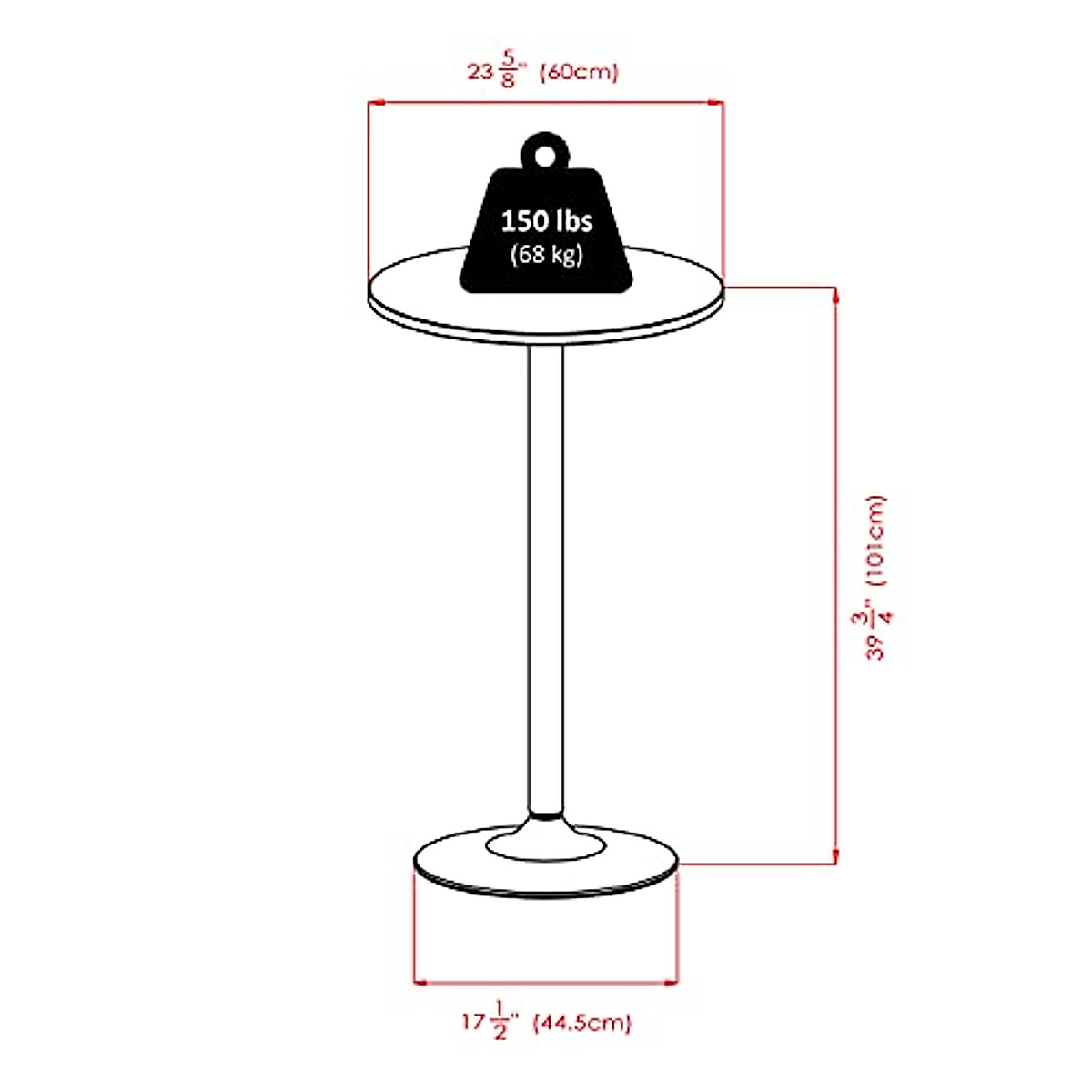Winsome Obsidian Pub Table Round Black Mdf Top with Black Leg And Base - 23.7-Inch Top, 39.76-Inch Height, Pack of 1