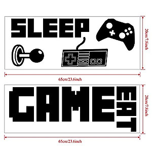 Eat Sleep Game Wall Decal, Video Gamer Boy Wall Sticker, Vinyl Game Décor Wall Stickers Art Design Stickers Wall for Home Playroom Bedroom Game Boys Room(28" L x 18" H)