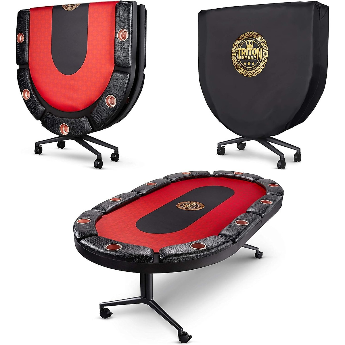 Triton Premium Poker Table for 10 Players - Foldable and Long-Lasting Poker Table, Luxurious Vegas Style Casino Experience at Home