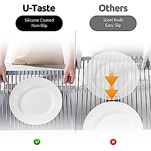 U-Taste Roll Up Dish Drying Rack 16.5 by 13.7 Inches, Over The Sink Foldable Multipurpose Silicone Dish Drainer Warm Gray, Small