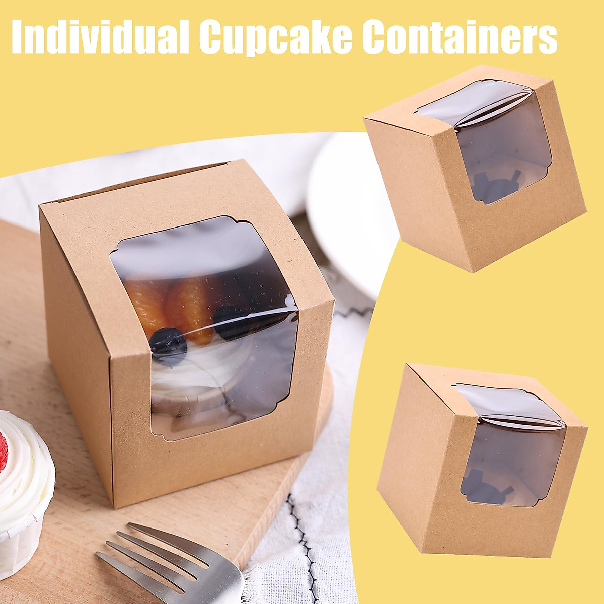 VGOODALL 20PCS Cupcake Boxes, 3.5"x3.5"x3.5" Individual Cupcake Containers Pre-Assembled Containers with Window and Inserts for Wedding Baby Shower Birthday Party Supplies