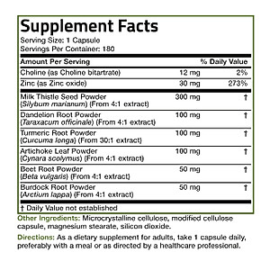 Bronson Liver Detox Advanced Detox & Cleansing Formula Supports Health Liver Function with Milk Thistle, Dandelion Root, Turmeric, Artichoke Leaf & More, Non-GMO, 180 Vegetarian Capsules