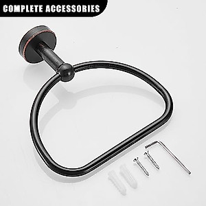 Leyden Bronze Towel Holder, Oil Rubbed Bathroom Towel Ring, Bath Hand Towel Rack Wall Mounted Half Round Farmhouse Rustic ORB