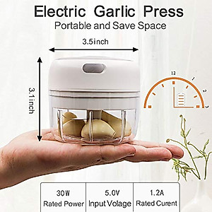 Mini Garlic Chopper, Powerful Garlic Mincer Mini Chopper Electric Food and Onion Chopper Garlic Press Small Food Processor to Chop Fruits Vegetables Garlic Onion for Cocina Accesorios (white)