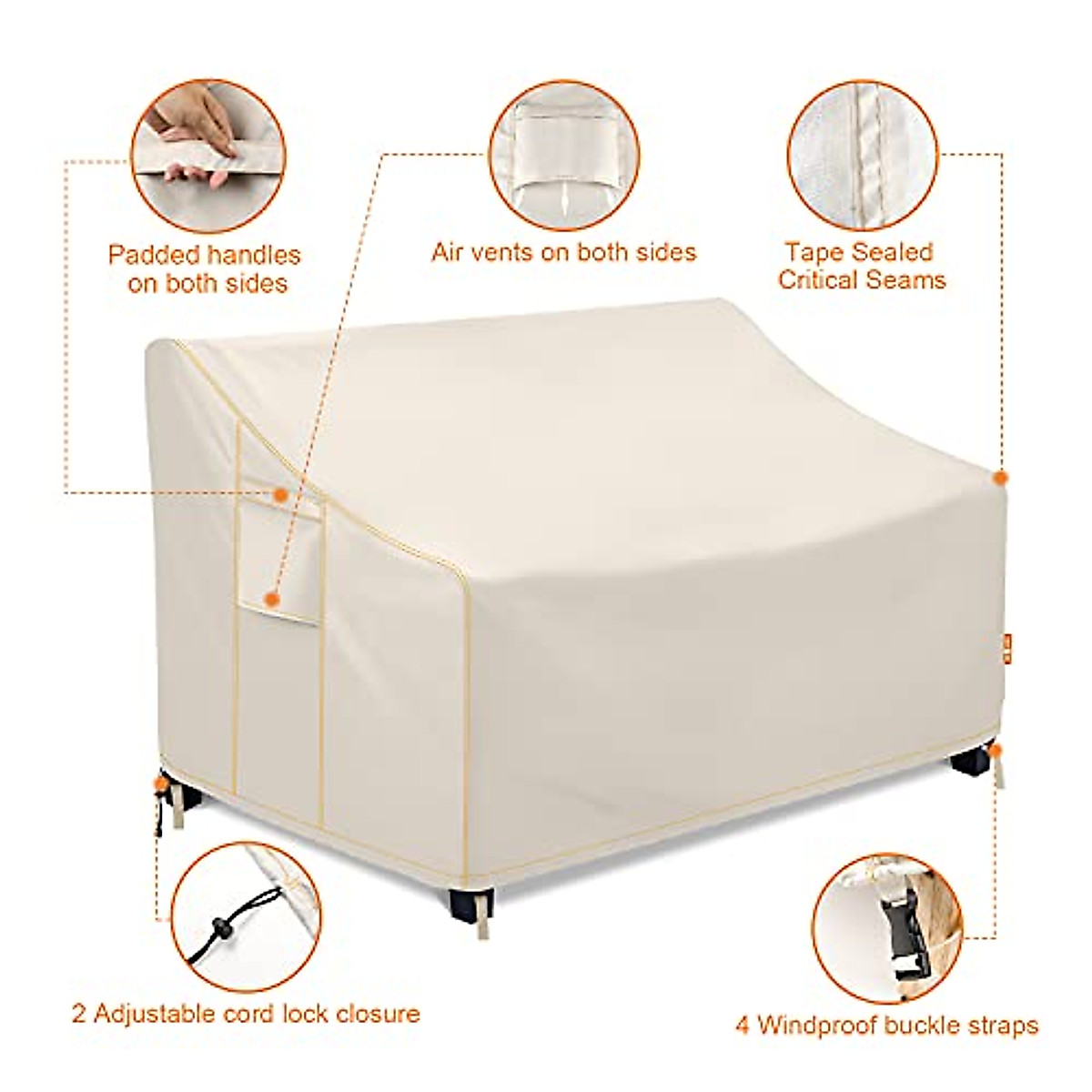 ZEJUN Outdoor Sofa Cover Waterproof, 600D Patio Couch Cover, 58" L x 28" D x 35" H, UV Resistant, Anti-fad, Dustproof Loveseat Sofa Cover for Patio Furniture, Porch loveseat, Lawn Bench Chairs