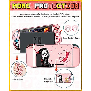 Xinocy for Nintendo Switch 9 in 1 Storage Accessories Kit with Travel Carrying Case+Switch Protective Cover+Game Case Holder+Strap+Sticker+2 Joycon Shells+2 Thumb Caps Cute Funny for Girls Kids p