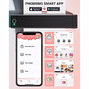 Portable Bluetooth Wireless Thermal Mobile-Printer - Compact Inkless Printer for Travel, Support Phone & Laptop, Small Printers for Home Use Vehicles Office School Tattoo Stencils(8.26"x 11.69")