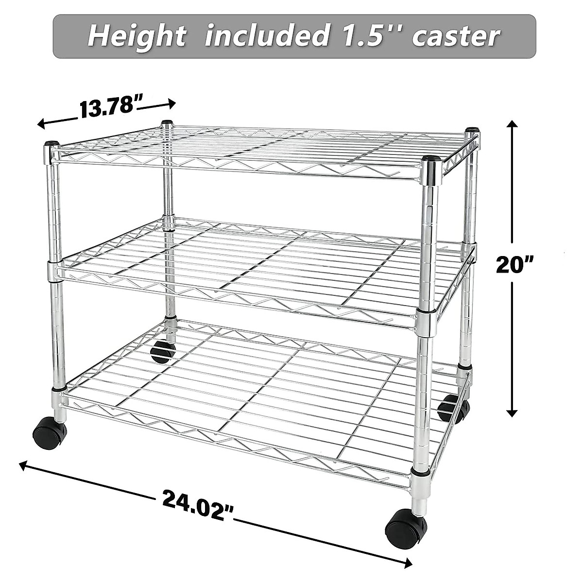 Simple Deluxe Heavy Duty 3-Shelf Shelving Unit, 24.02" D x 13.78"W x 21.97" H, 3 Tier