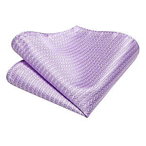 Hi-Tie Men's Wedding Tie Set And Pocket Square Jacquard Woven Silk Necktie Cufflinks With Lapel Pin For Party Prom,Lavender