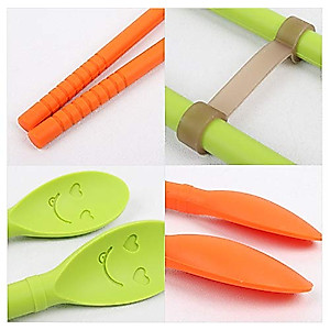 Silicone Cooking Chopsticks with Spoon and Band | 12in (30.5cm) | Stainless Steel Reinforced | Safe Frying, Hot Pot | Made in Korea (Red)