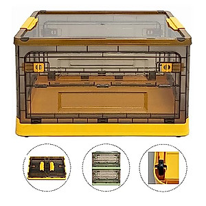 RAMGTW 52Qt/50L Stackable Folding Storage Box with Wheels and Lids - Closet Organizer- Stackable Toy Storage Box, Collapsible Plastic Bin with Handles and Clear Lids(Yellow)