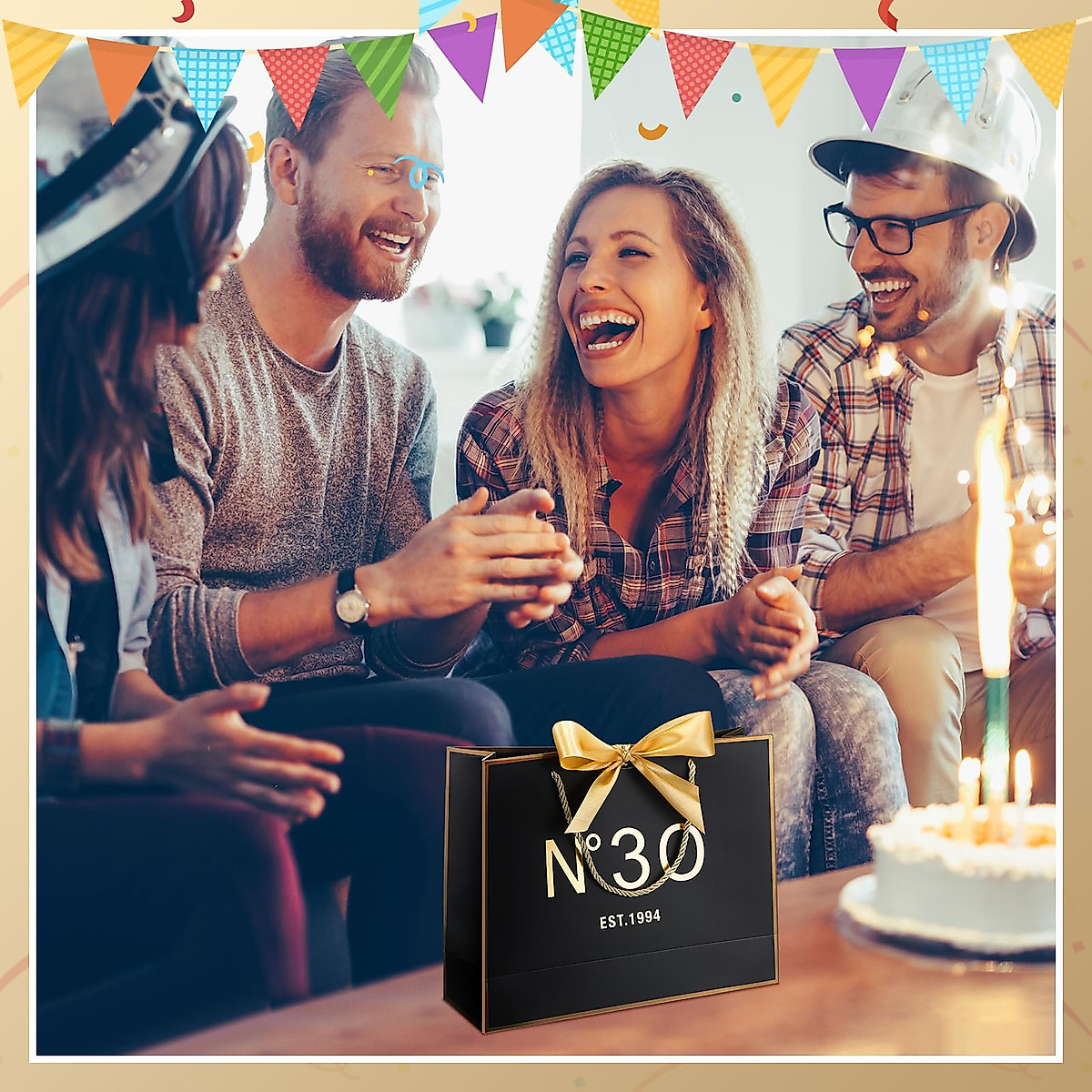 Kolldenn 30th Birthday Gift Bag Medium Black Gold 30th Birthday Paper Bag N°30 EST. 1994 Keepsake Metallic Printing 30 Birthday Party Present 1994 Wife Husband 30 Year Old Paper Bag for Gift Wrapping