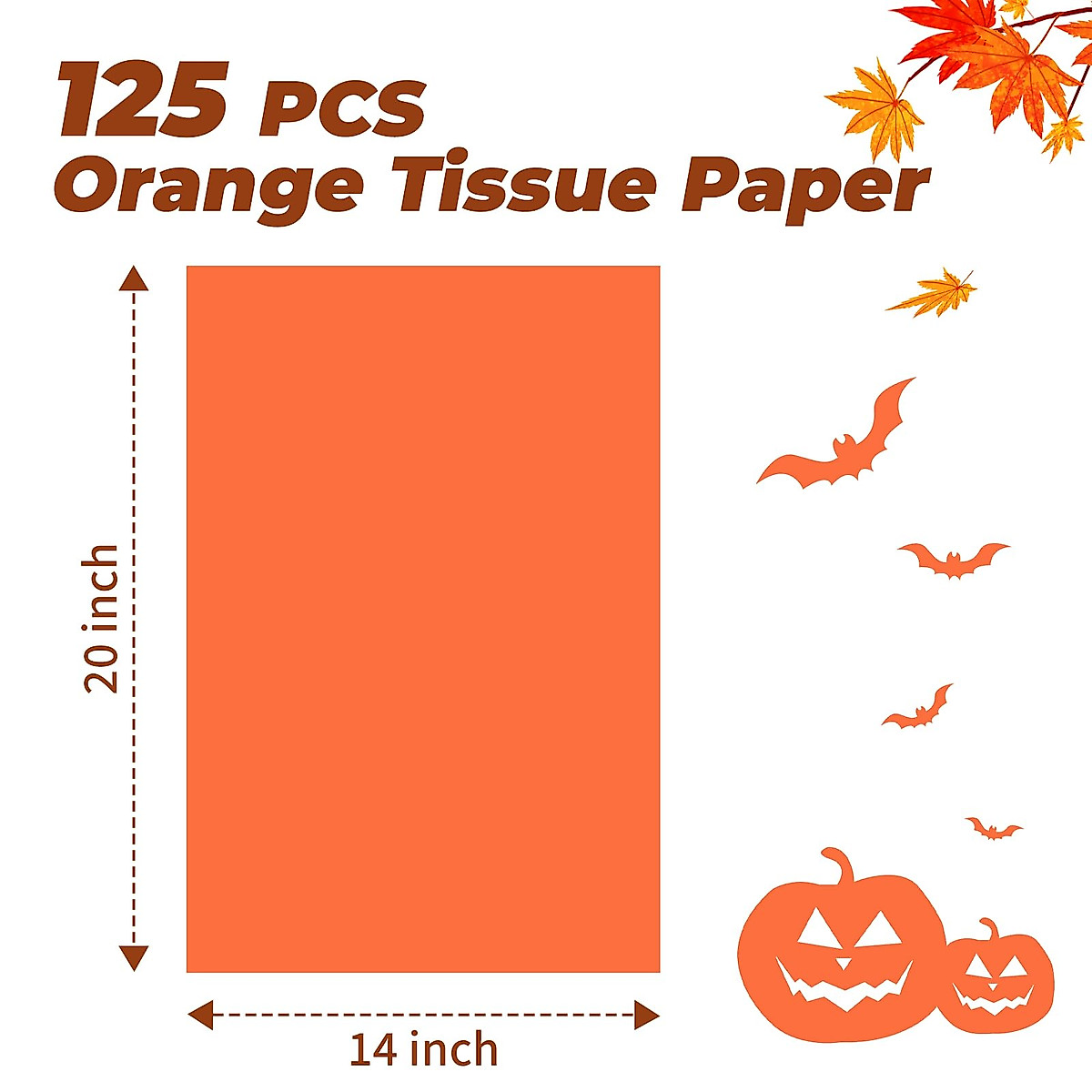 Simetufy Orange Tissue Paper for Gift Bags, 125 Sheets 14 x 20 Inches Orange Wrapping Paper for Packaging, Tissue Paper Bulk for Fall, Halloween, Thanksgiving, Birthday, Holiday Decor and DIY Crafts