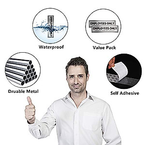 Employees Only Sign - Office Door Signs for Business Store Wall - Aluminum Metal with Strong Self Adhesive (Pack of 2, Silver 7×2 inches)