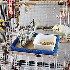 Bird Wooden Perch Stand, Bird Feeder Toy, Natural Wooden Bird Cage Accessories, Paw Grinding Standing Perch with Rough Quartz Sand Surface for Parrot, Parakeet, Budgies, Cockatiel, Rats(Blue)