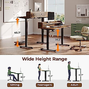 Rolanstar Standing Desk with LED Lights & Charging Station, 47.2" Height Adjustable Desk with Monitor Stand, Electric Gaming Desk with 2 Headphone Hooks, Sit Stand Home Office Desk, Rustic Brown