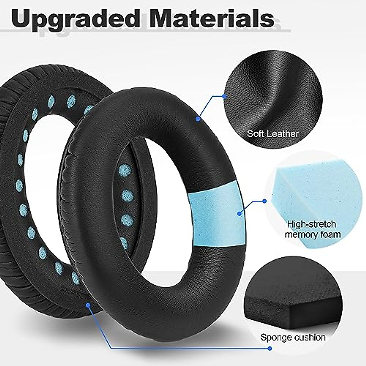 MOLOPPO Replacement Earpads Cushions for Bose QuietComfort 35 (QC35) & Quiet Comfort 35 II (QC35 ii) Headphones, Ear Pads with Softer Leather, Noise Isolation Foam, Added Thickness，Black