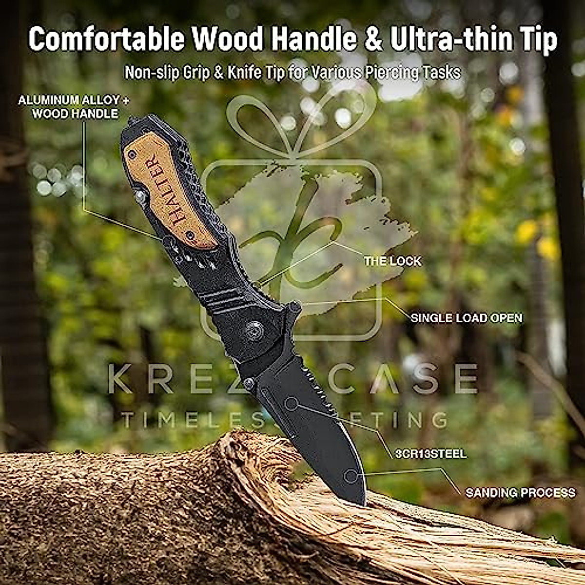 Krezy Case Best Pocket Knife for Dad, Pocket Knife for Daily Use, Engraved Pocket Knife W/Wood Handle and Box for Dad, Fathers Day Idea