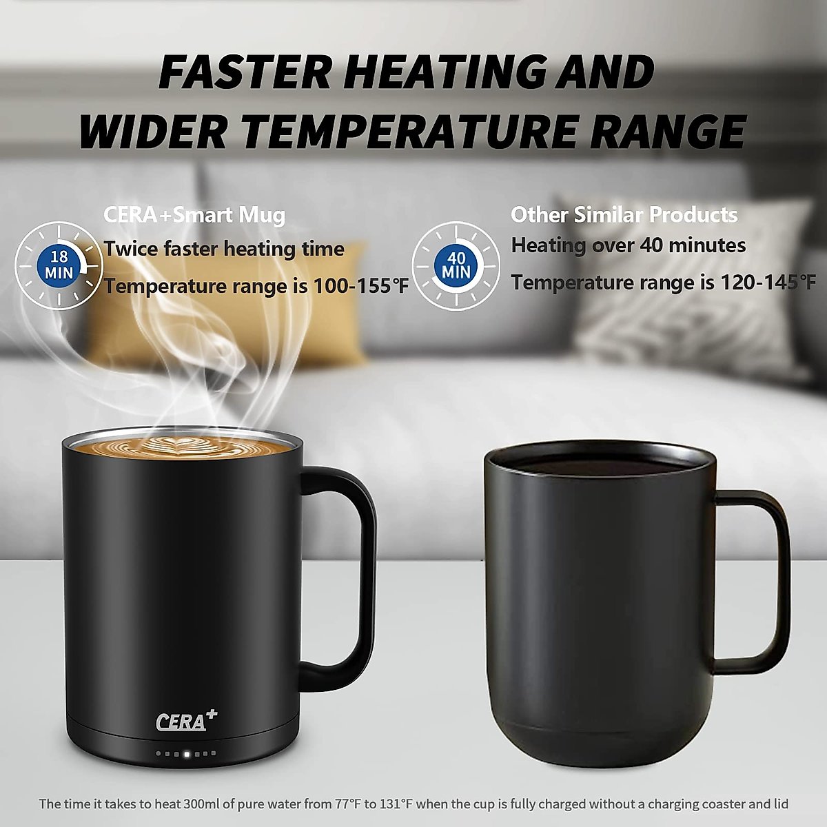 Temperature Control Smart Mug with Lid, 14oz, Self Heating, 1.5-hr Battery Life + Type-C Charging Coaster，APP or Manual Controlled, On/Off Time Preset by APP, Double Layers S.S, Gift-Packing