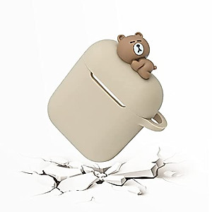 Wonhibo Cute Bear Airpods Case, Silicone Animal Soft Cover for Apple Airpod 1 2 with Keychain