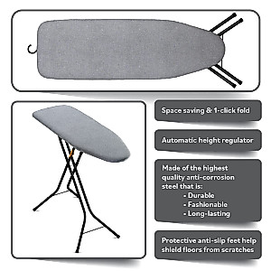 Bartnelli Patented Pulse Ironing Board | Made in Europe | Space Saving Smart Hanger Iron Board for Easy Storage | Lightweight, 4 Layer Cover, 4 Legs, for Dorm, Laundry Room, or Small Spaces(43x13-35)