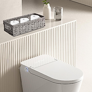 Airsnigi 4 Pack Wicker Storage Baskets, Toilet Basket Tank Topper Wicker Storage Basket for Shelves, Decorative Basket for Organizing Pantry Bathroom Toilet Tank (One Section) (Grey)